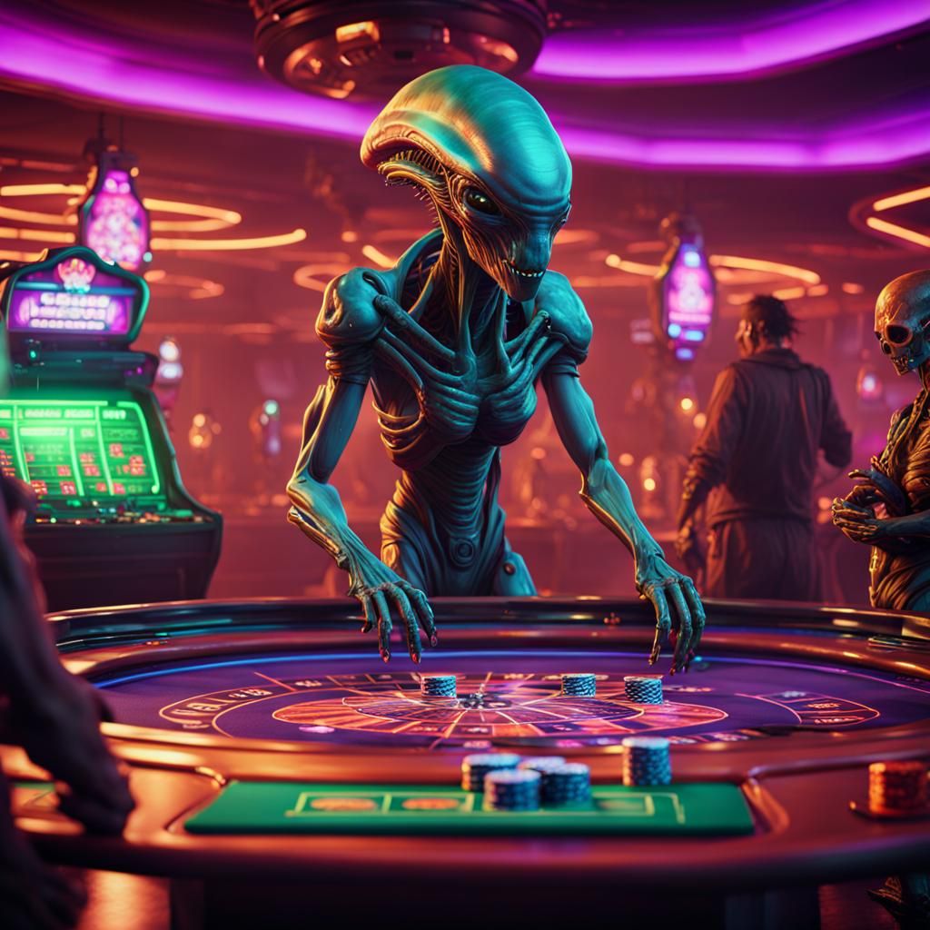 Aliens gambling in neon Casino - AI Generated Artwork - NightCafe Creator