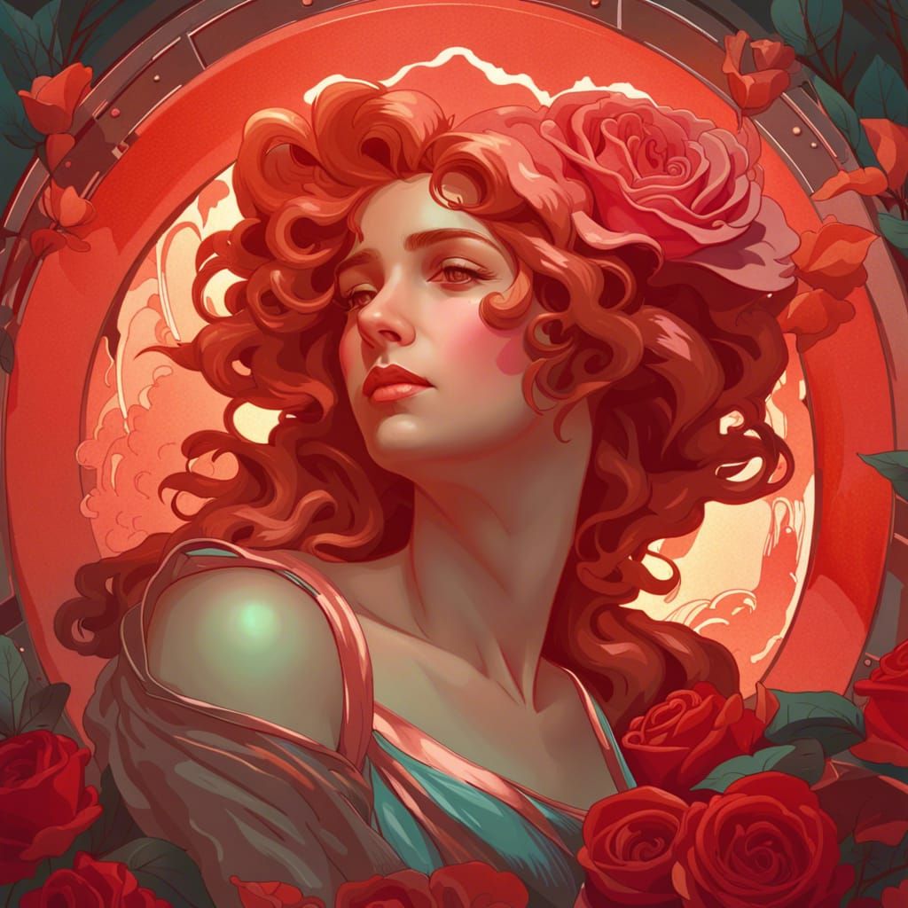 Apollo red roses in Alfons Mucha style - AI Generated Artwork ...