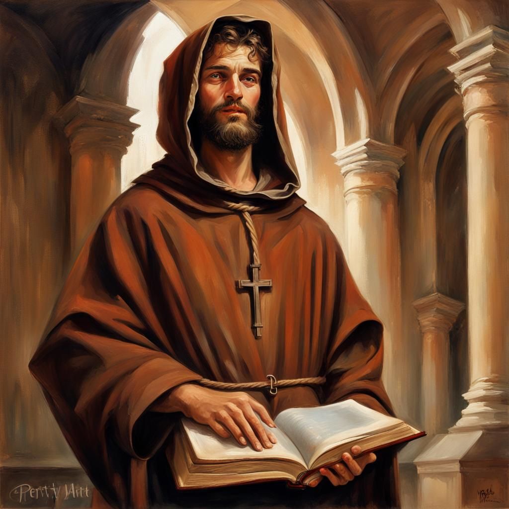 Franciscan praying the breviary in church - AI Generated Artwork ...