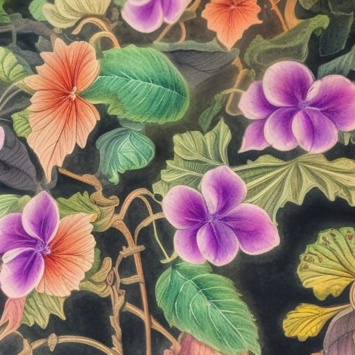 Antique watercolor of striking, colorful, bbeautiful highly detailed ...