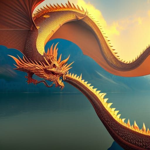 Islamic dragon over lake - AI Generated Artwork - NightCafe Creator