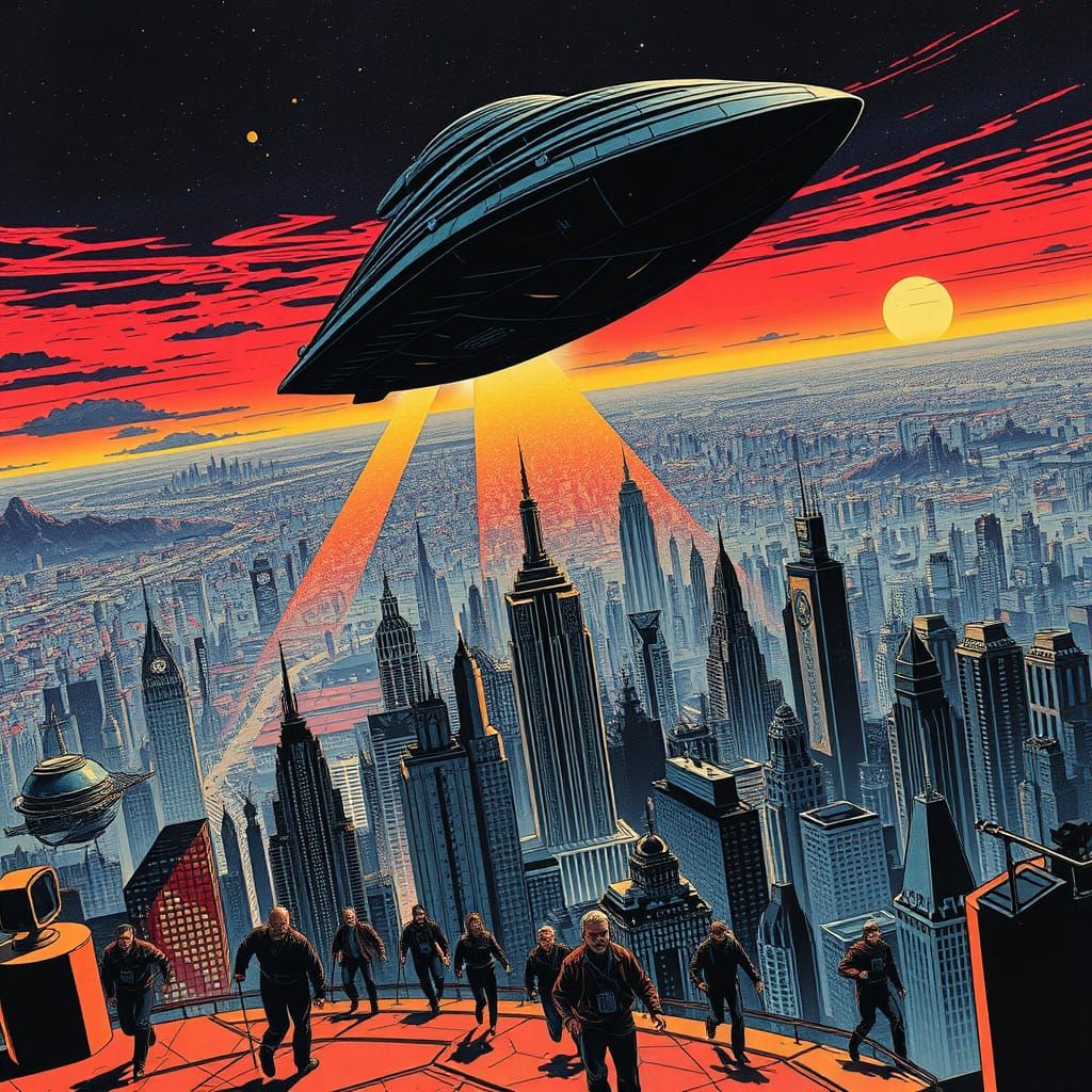 Classic Retro Sci-Fi Comic Art of a Futuristic Cit... - AI Art