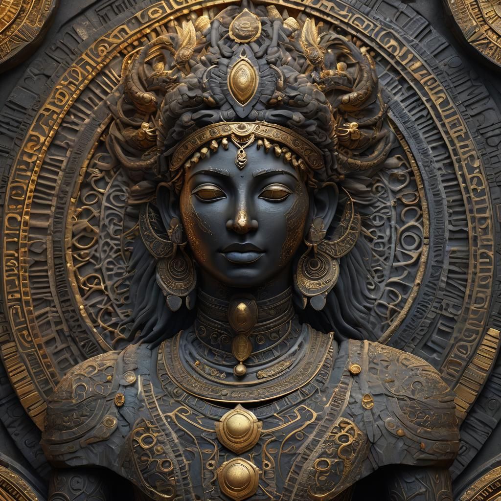 Ancient Pagan Figure Radiates Golden Splendor Near... - AI Art