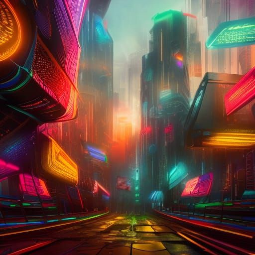 Psychedelic dystopian cityscape : r/nightcafe