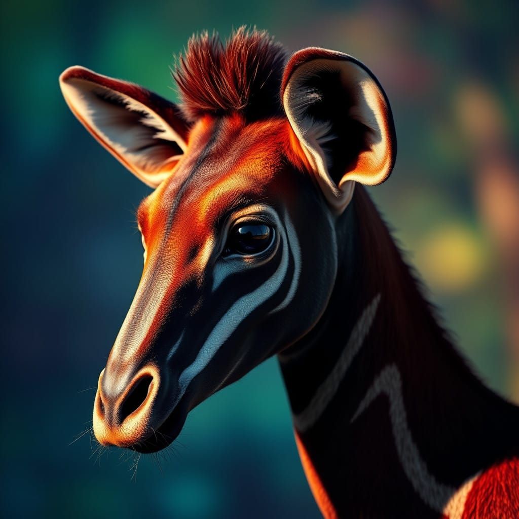 Okapi Hyperrealistic, splash art, concept art, mid shot, intricately ...