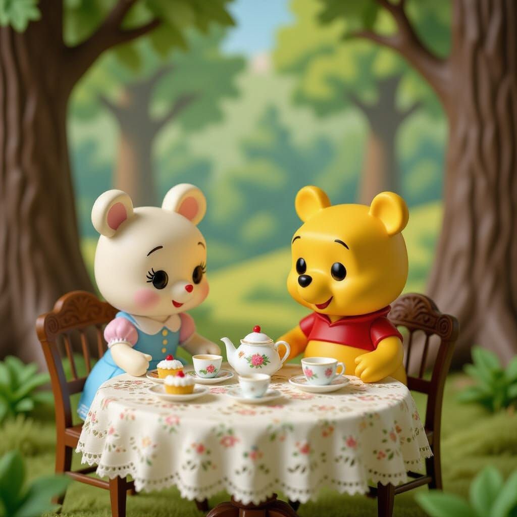 Labubu and Winnie the Pooh Funko Pop are having a tea party in the ...