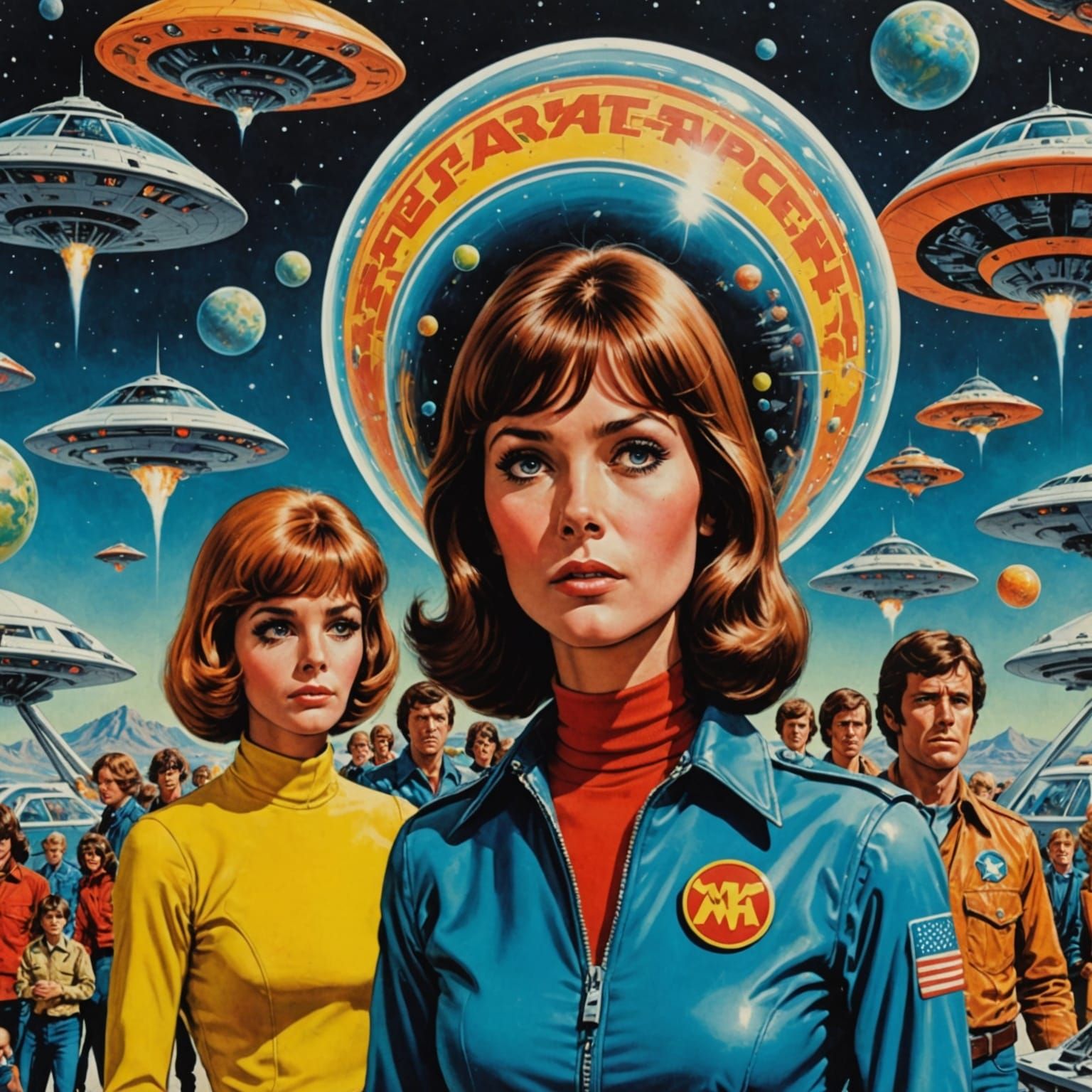 Humans and Aliens in Vibrant Retro-Futuristic Comi... - AI Art
