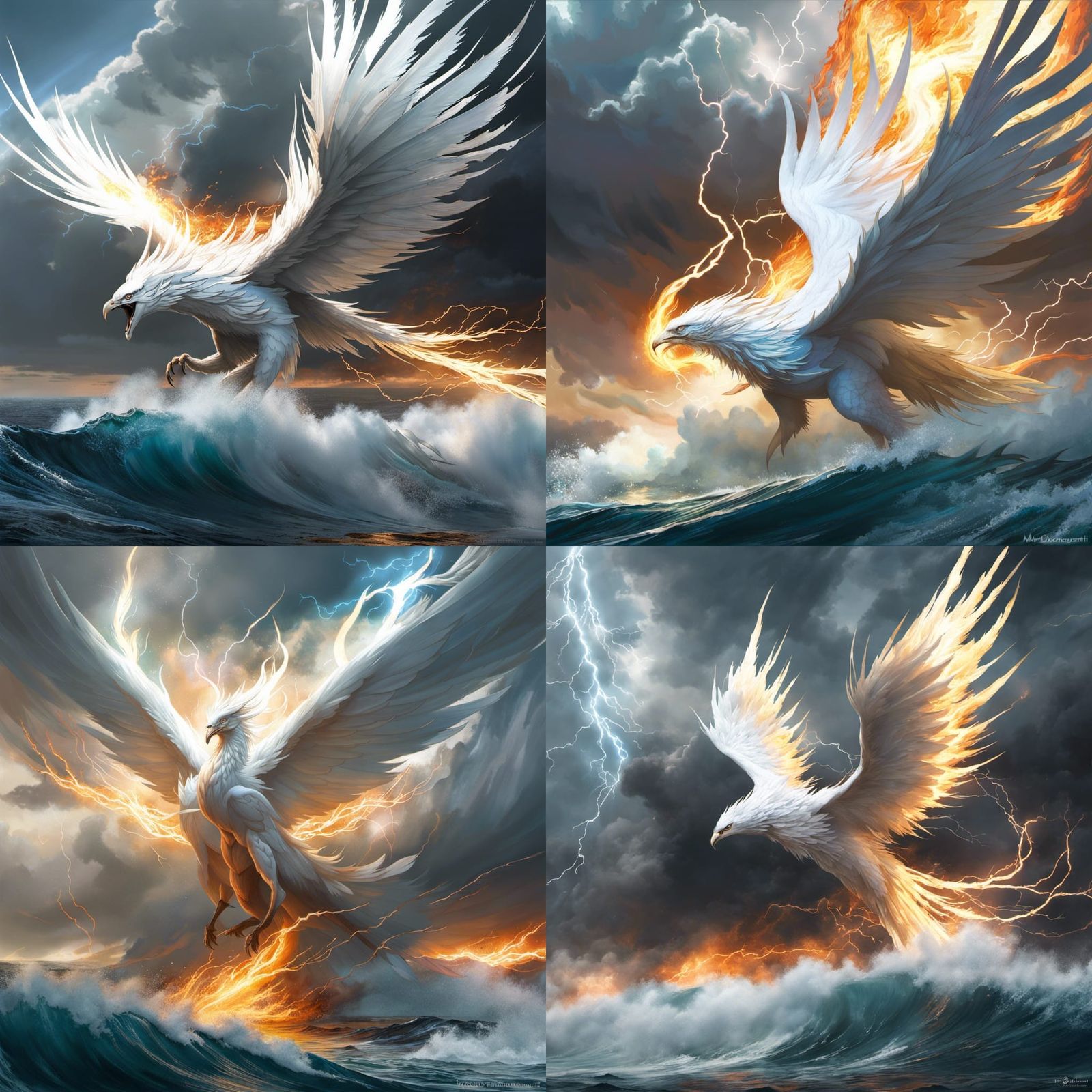 :: Giant White Lightning Phoenix soaring over the ocean :: elaborate ...