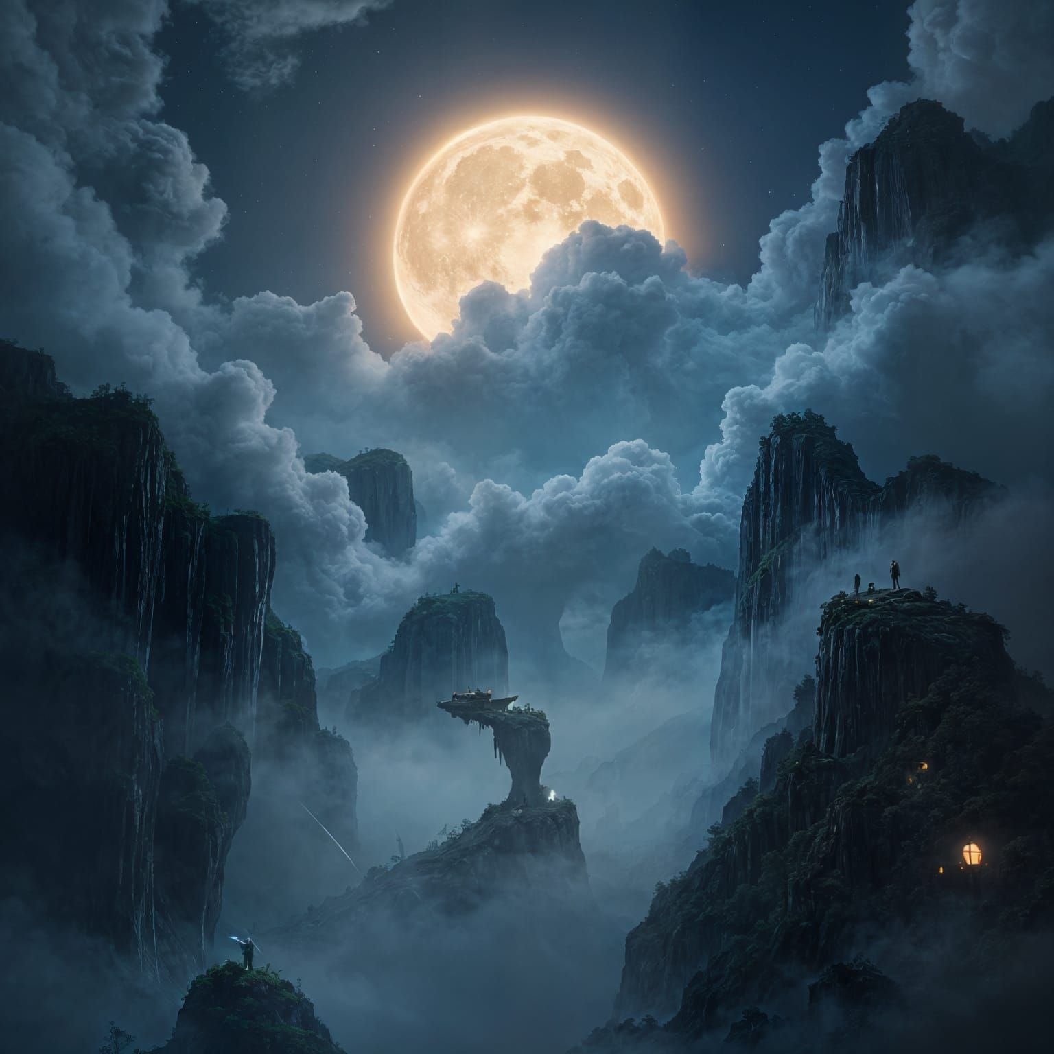 Dreamlike Moonlight Scene in Detailed Matte Painti... - AI Art