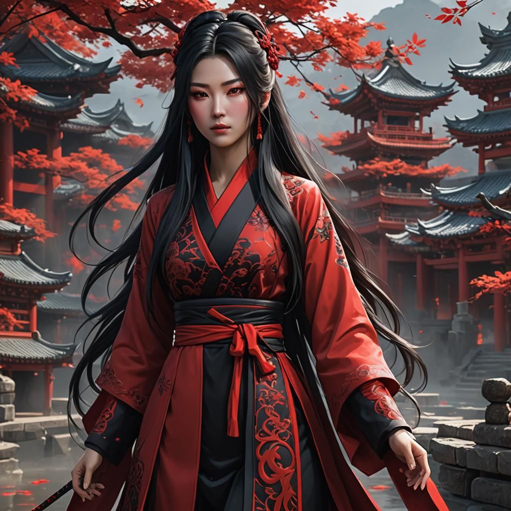 Xianxia girl in red and black. - AI Generated Artwork - NightCafe Creator