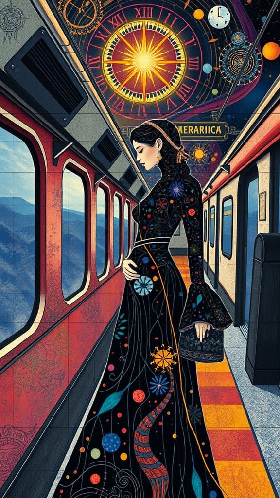 Lady in Train, Vibrant Abstract Surrealism in Styl... - AI Art