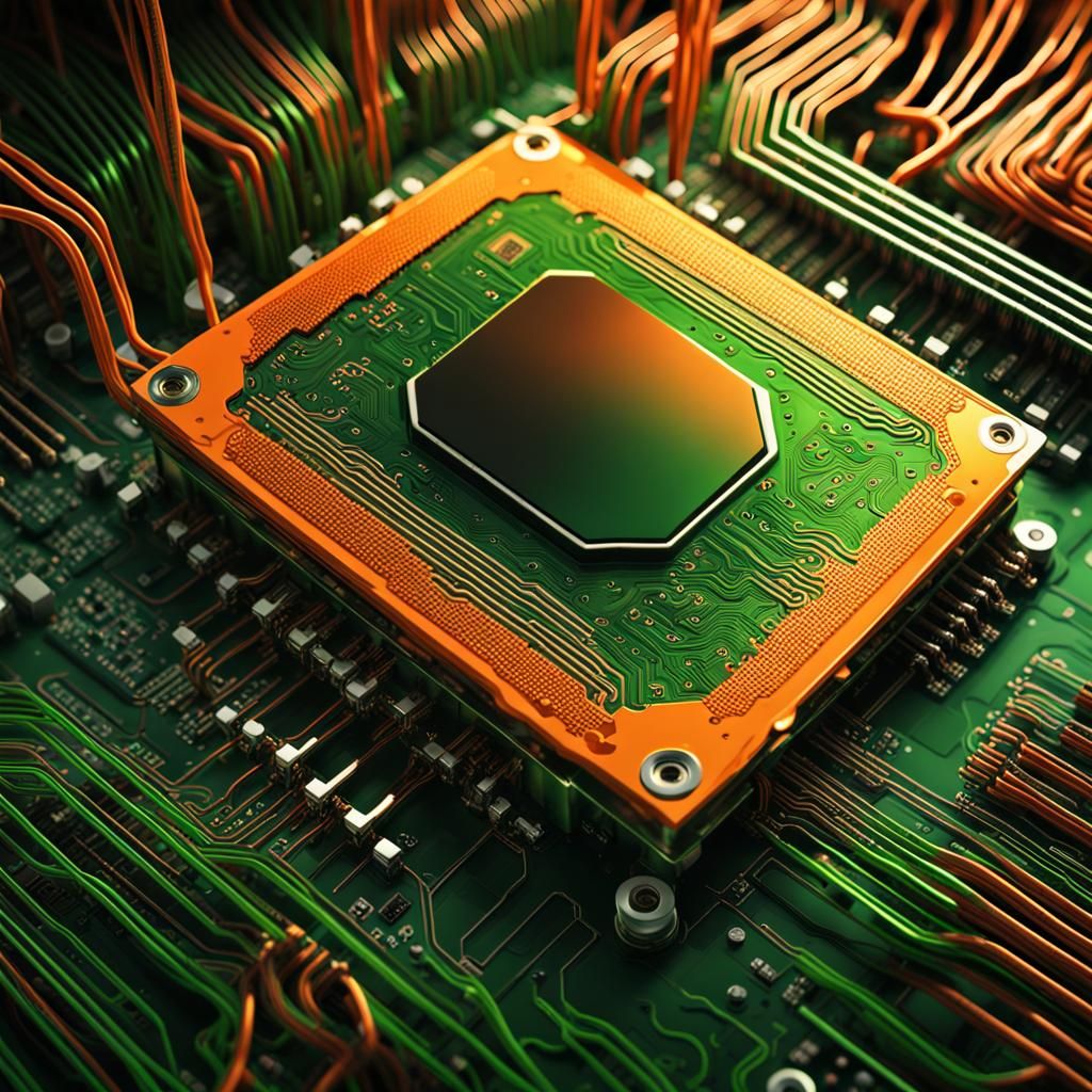 Orange CPU Growing From Green Tendrils - AI Art