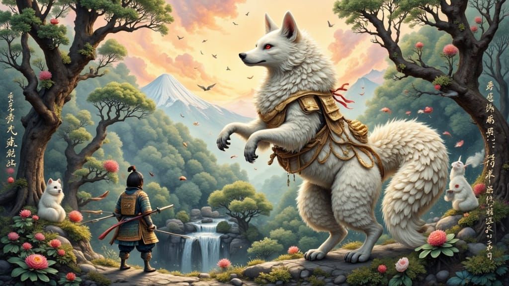 Majestic KITSUNE Battles Samurai in Japanese Lands... - AI Art