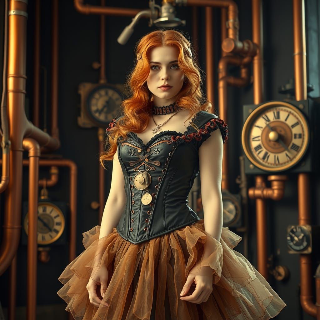 Steampunk Pin-up - Steampunk Pin-up with Elegant Brass Accen...
