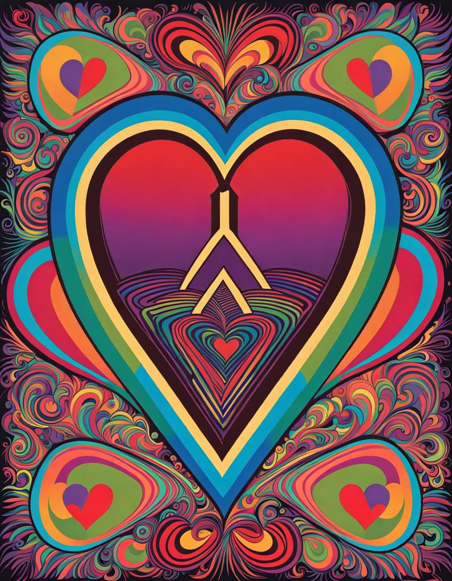 Psychedelic Heart Poster in the Style of a Bunch of Hippie Artists - AI ...