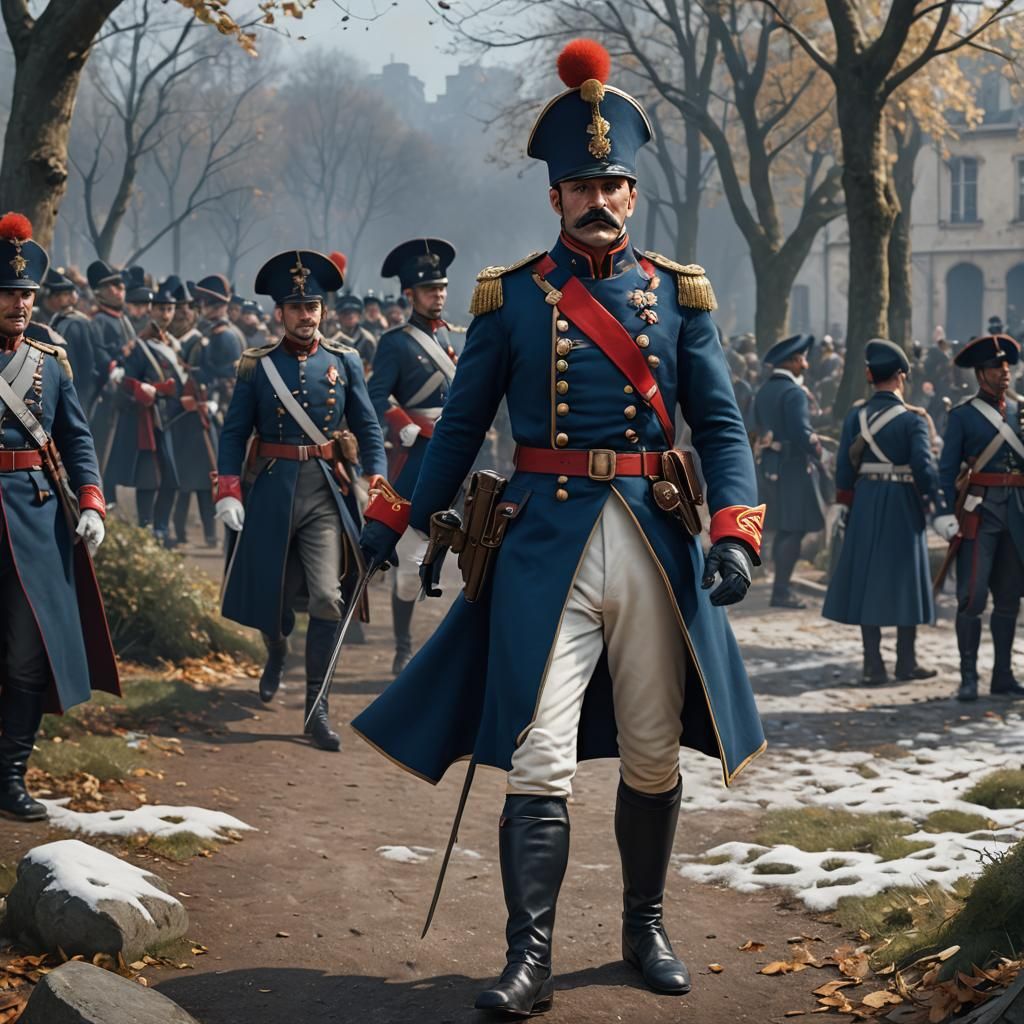 French grenadier of the imperial guard. Large mustaches. High and large ...