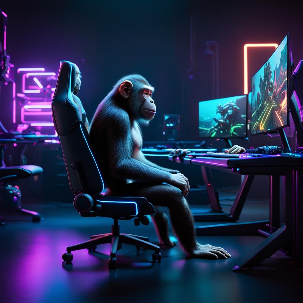 A monkey plays on a professional gaming computer - AI Generated Artwork ...
