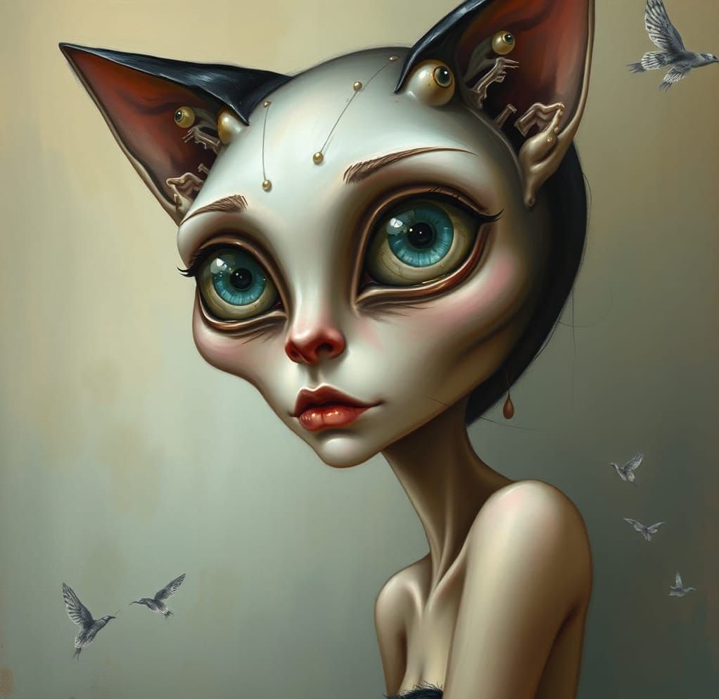 Surreal Whimsical Art of Alien Feline Woman - AI Art
