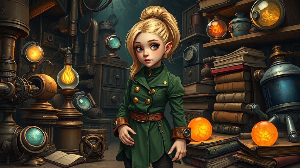 Whimsical Gnome Inventor Unveils Her Cinematic Lab... - AI Art
