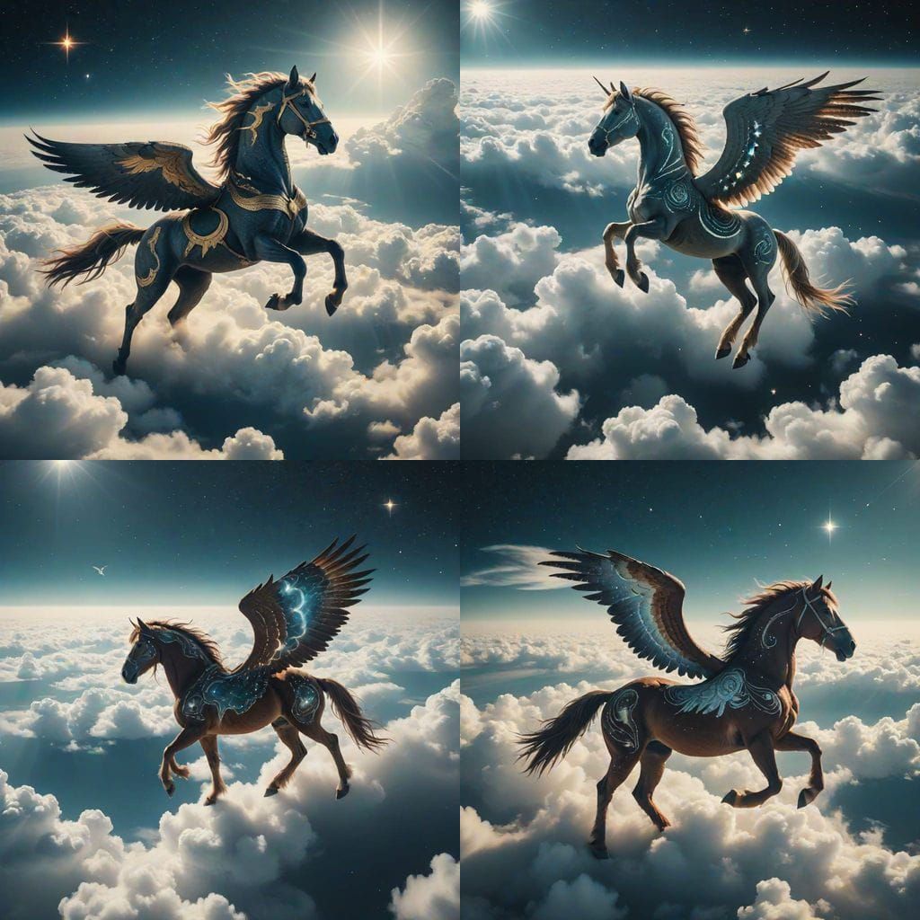 Ethereal Pegasus Soars Amidst Stargazing from a Ci... - AI Art