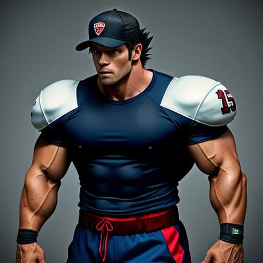 Bodybuilder Ash Ketchum in Football Gear - AI Art