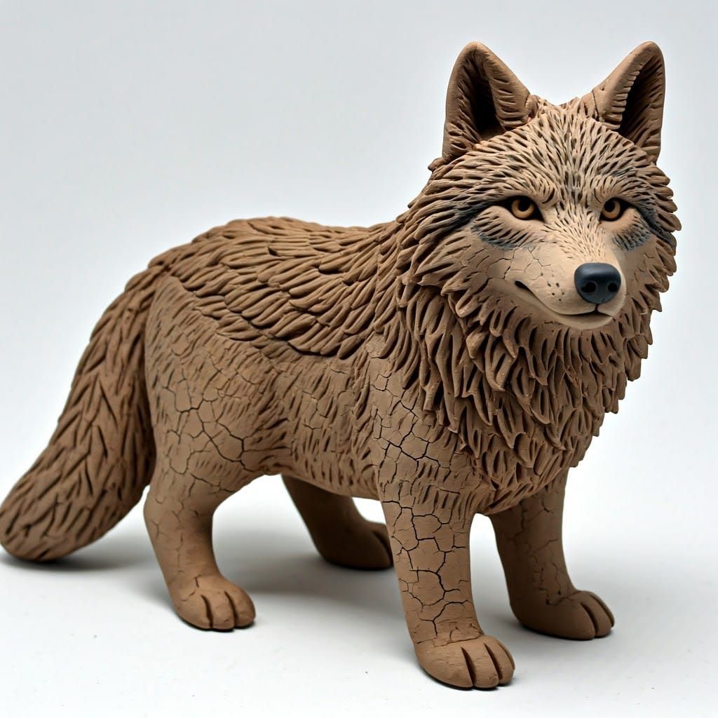 Meet Clay - Wolf Sculpture in Clay with Handmade Details