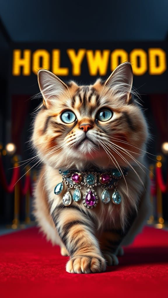 Persian Cat Walks Red Carpet ⭐️HOLLYWOOD⭐️ sign.