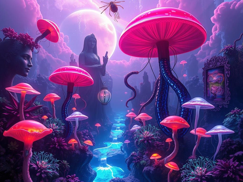 Fantastical Alien Realm with Glowing Rivers and Vi... - AI Art