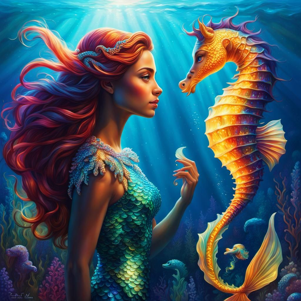 Ocean's Embrace: Mermaid and Seahorse Symphony - AI Generated Artwork ...