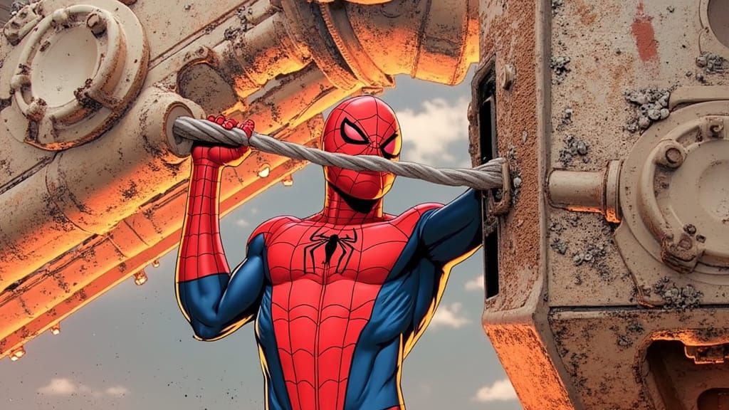 Gritty Urban Spider-Man Lifting a Truck in High-Te... - AI Art