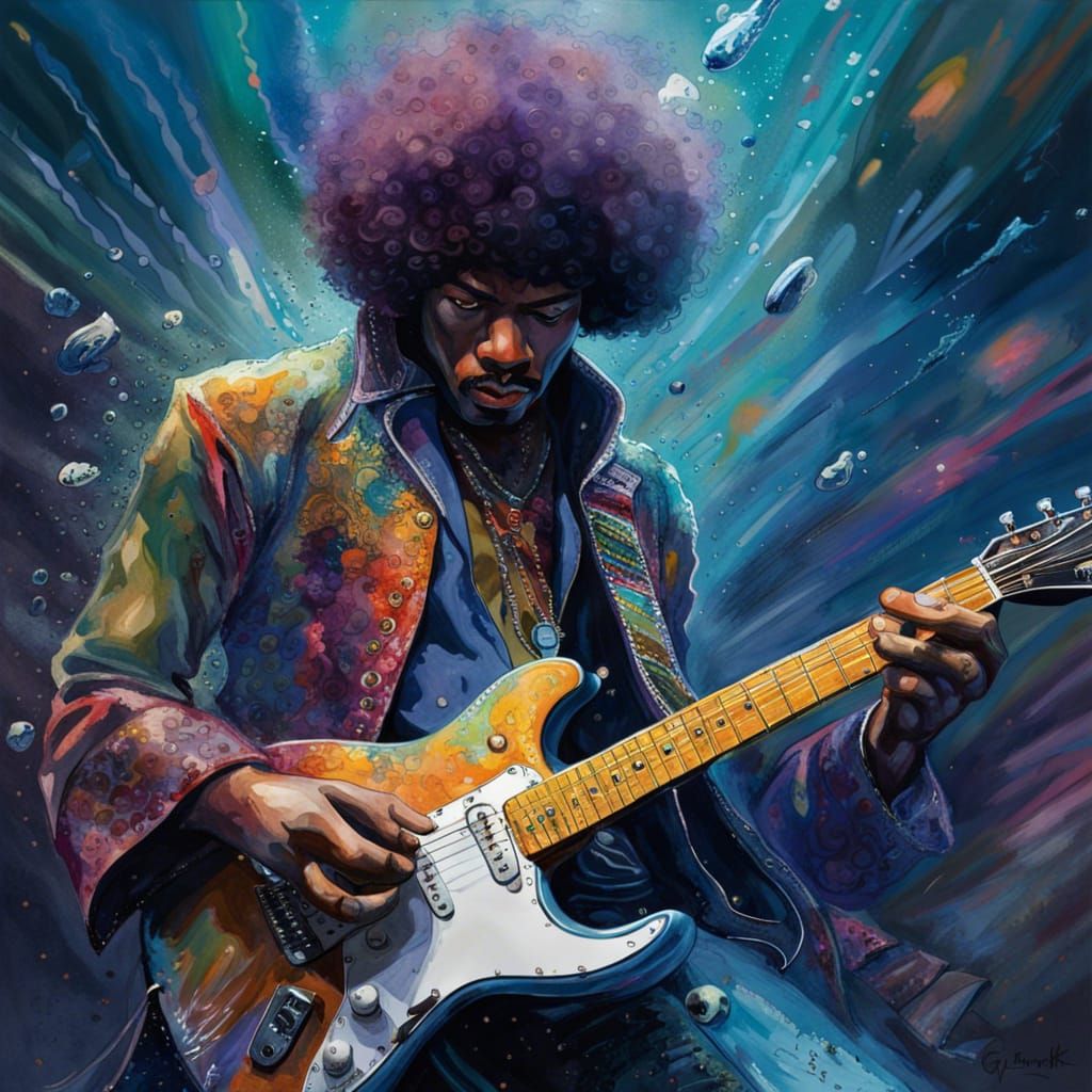 Jimi Hendrix as Playing Electric Guitar and Feeling the Music - AI ...