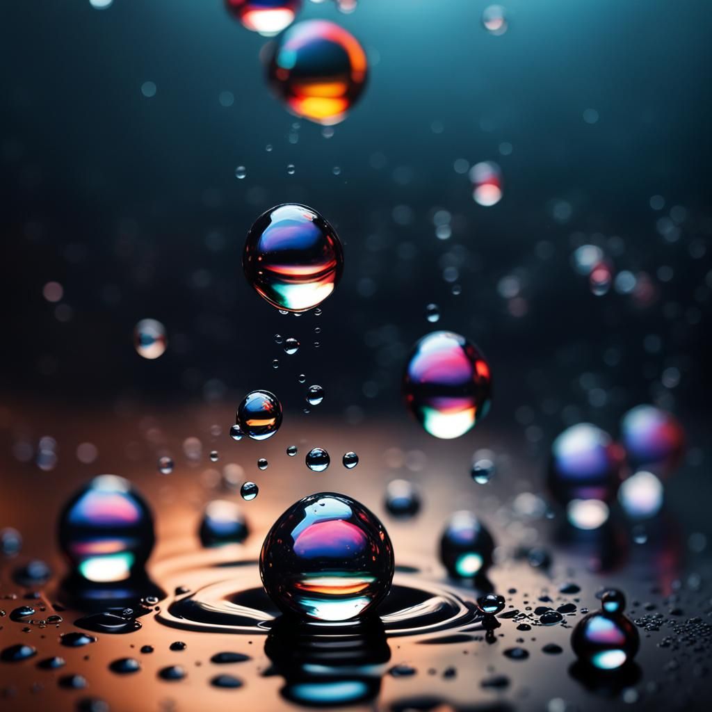 Realistic water droplets on dark surface - AI Generated Artwork ...