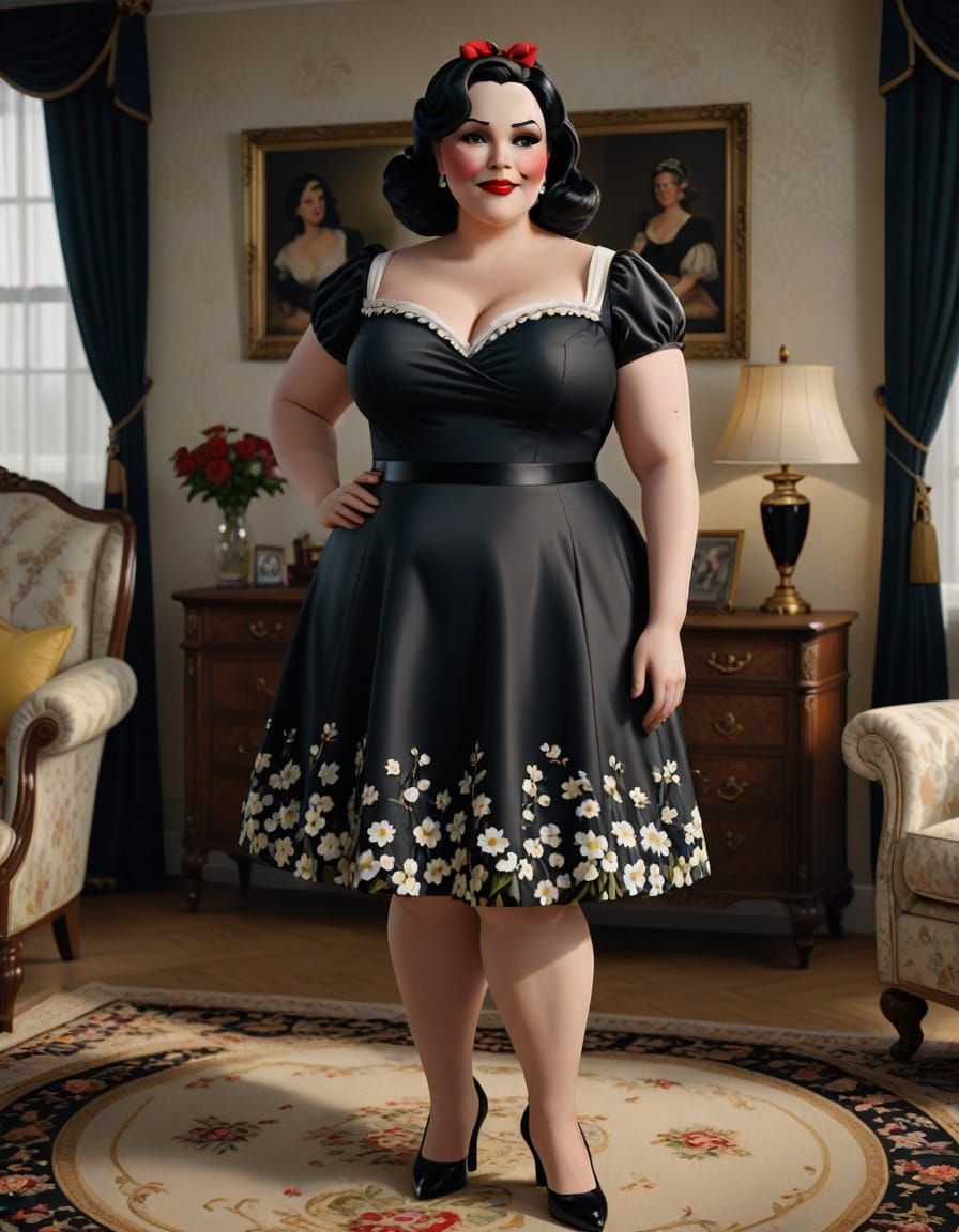 Snow white in 50s styled dress - Curvy Snow White in 50s Sty...