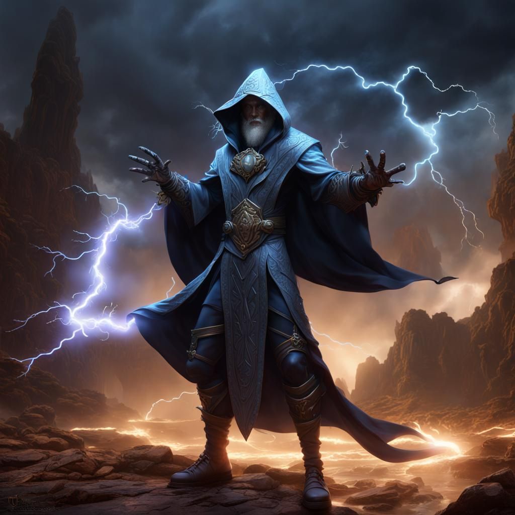 Older than time drow sorcerer casting a lightning bolt - AI Generated ...