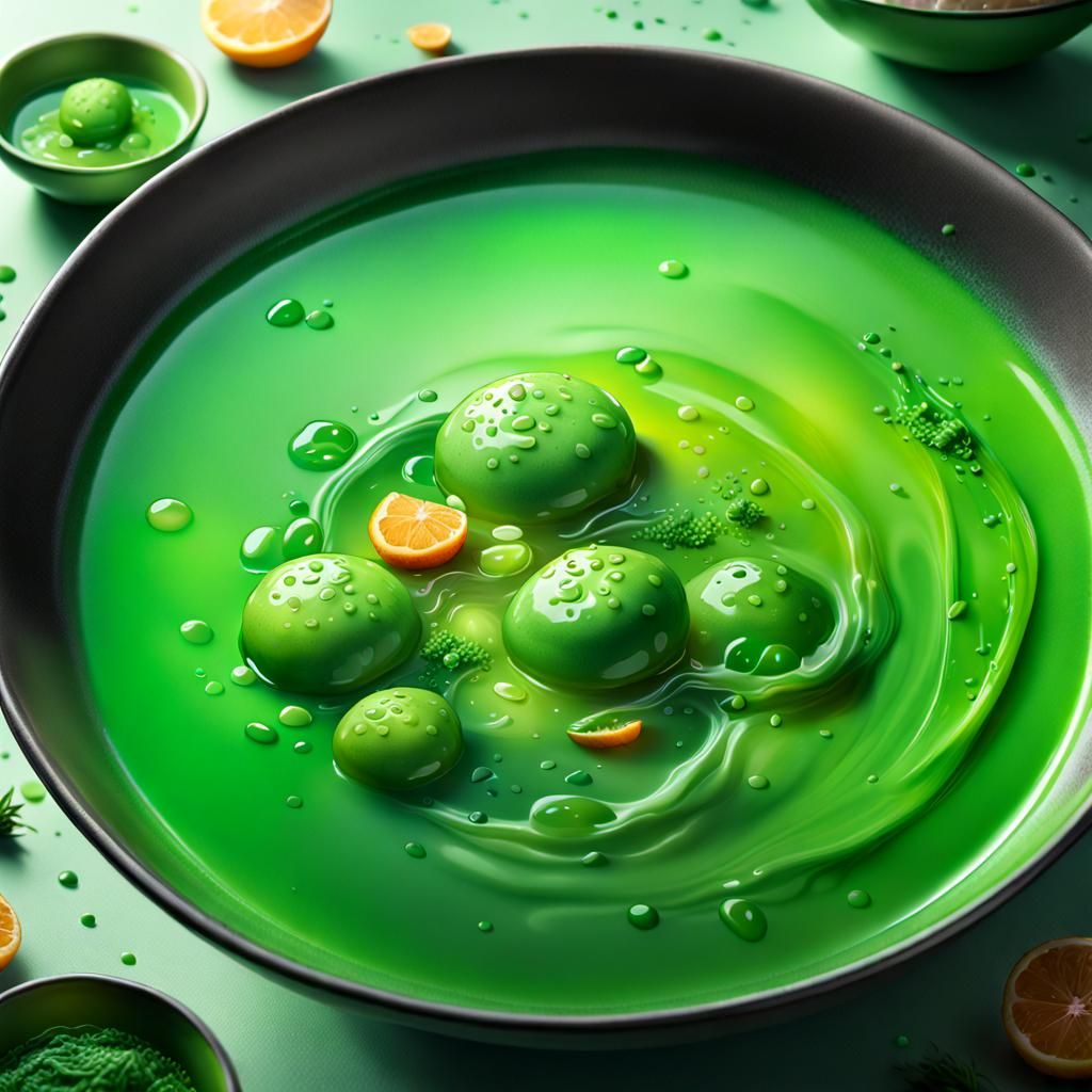 a bowl full of green, slimy soup - AI Generated Artwork - NightCafe Creator