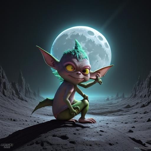 gremlin hiding in a moon crater - AI Generated Artwork - NightCafe Creator