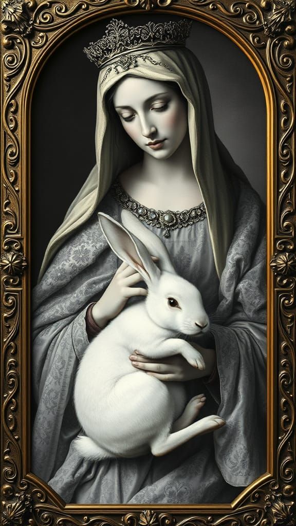 white rabbit - Madonna and Majestic Snow-White Rabbit in 17t...