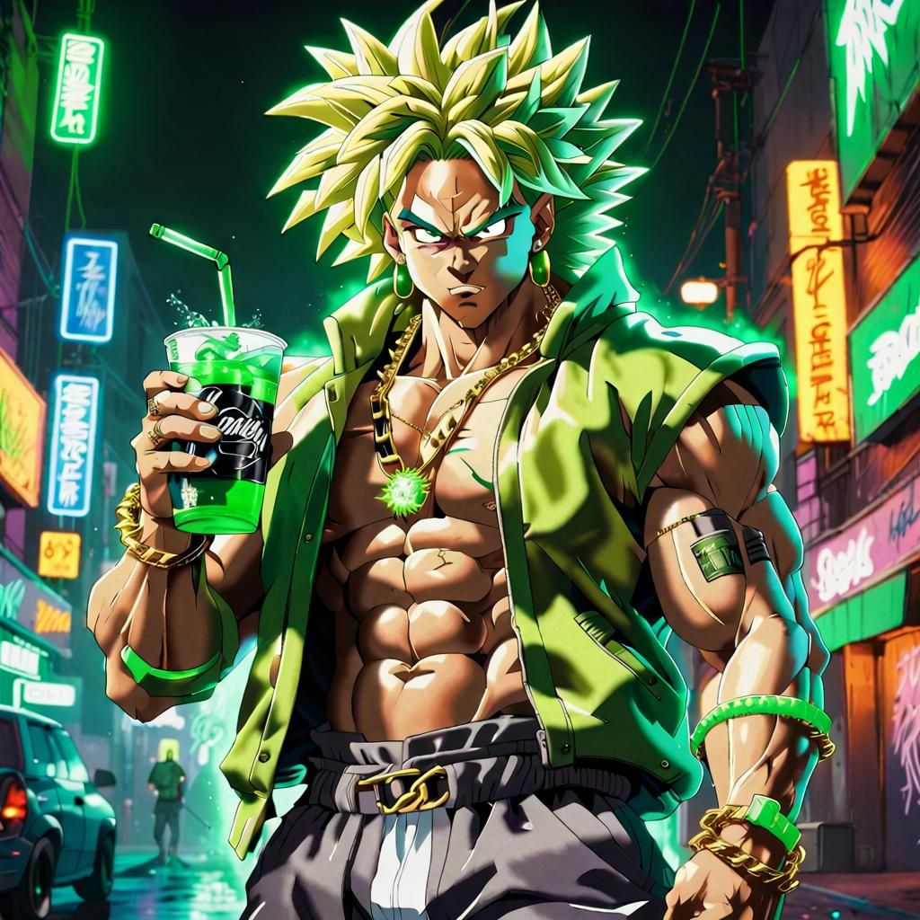 Broly, the legendary Super Saiyan, in a stylish Hip-Hop outfit with ...