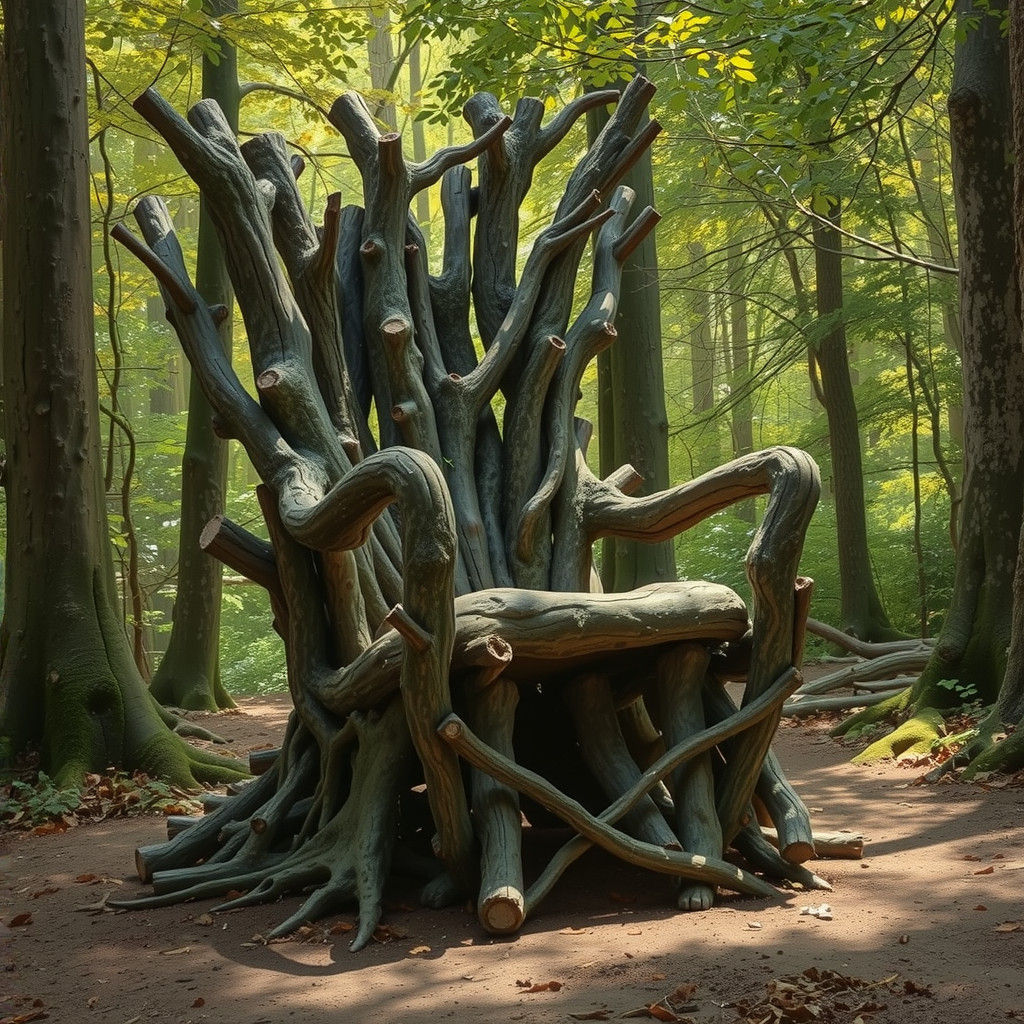A Sustainable Forest Chair Made from Natural Timbe... - AI Art