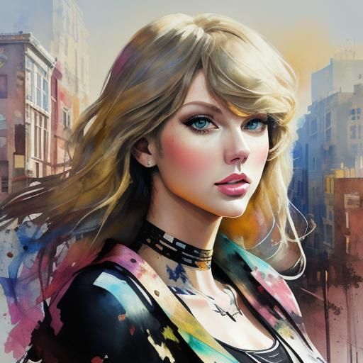 A stunning portrait of TAYLOR SWIFT in the busy city center in mixed ...
