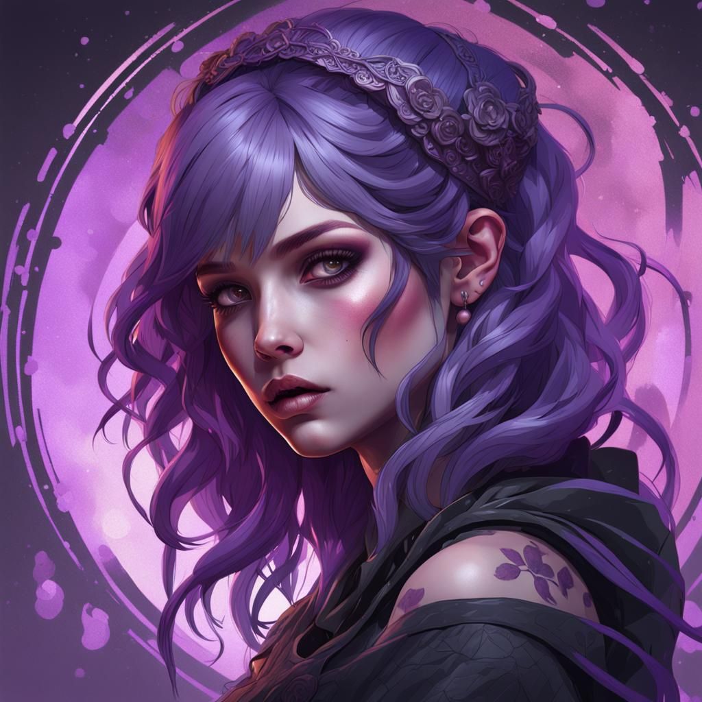 Beautiful Goth Girl with Violet hairs and nice nails - AI Generated ...