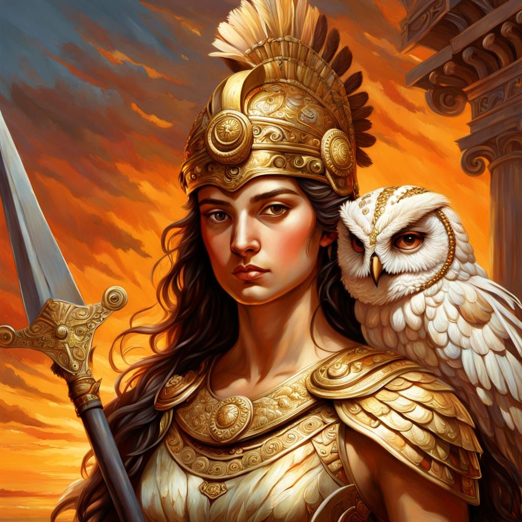 Classical Greek Goddess Athena in Golden Armor - AI Art