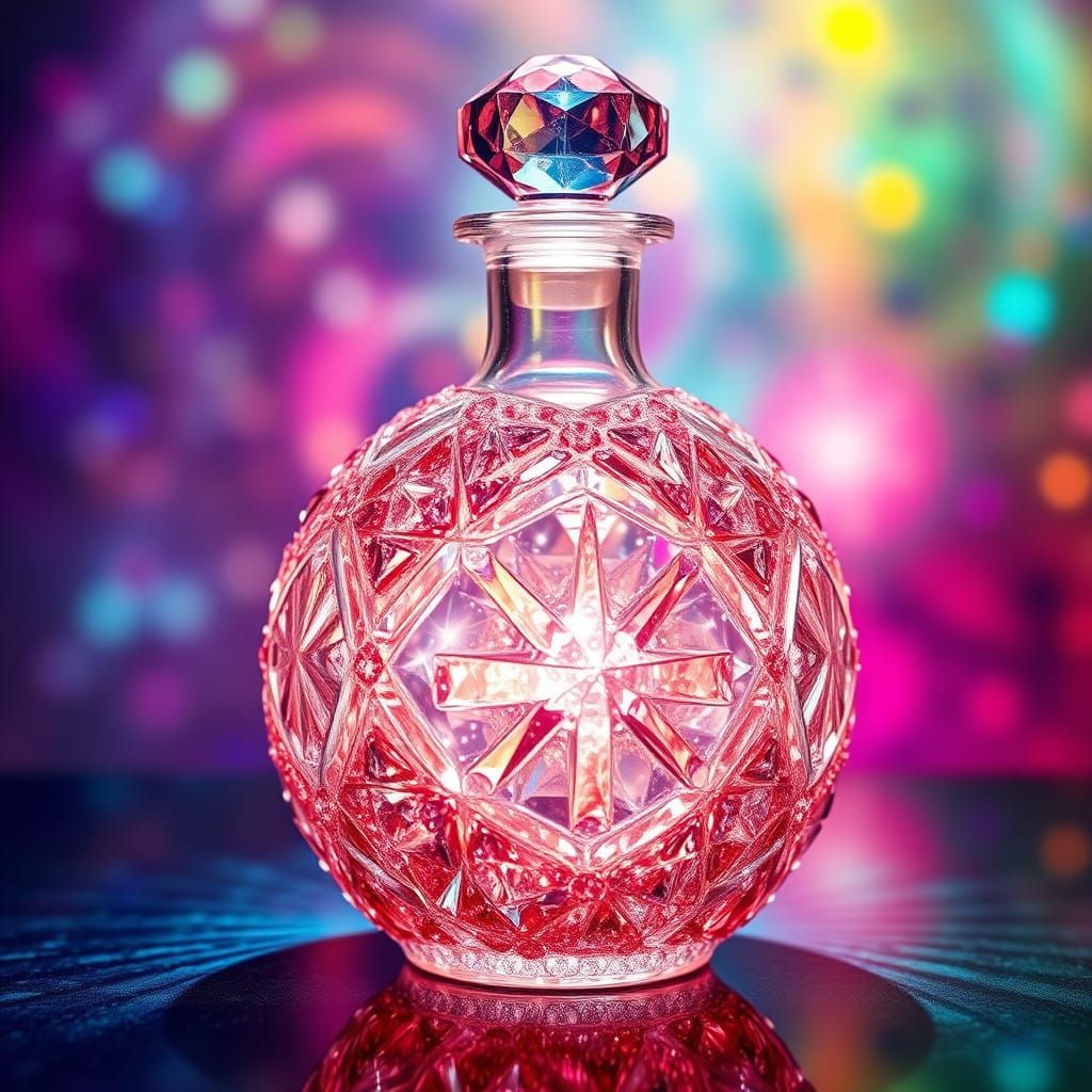 A light rose shimmer swarovski round potion bottle