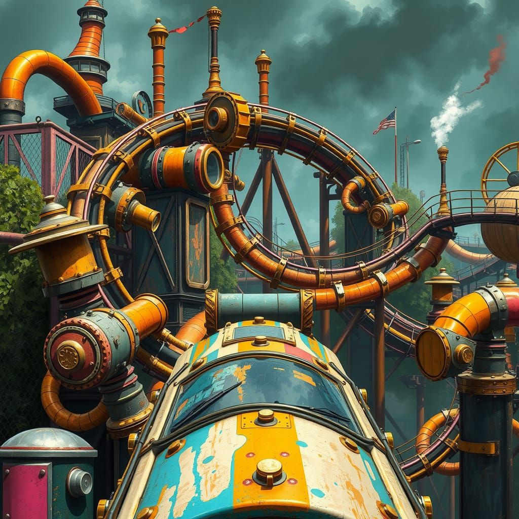 A steampunk roller coaster ride - AI Generated Artwork - NightCafe Creator