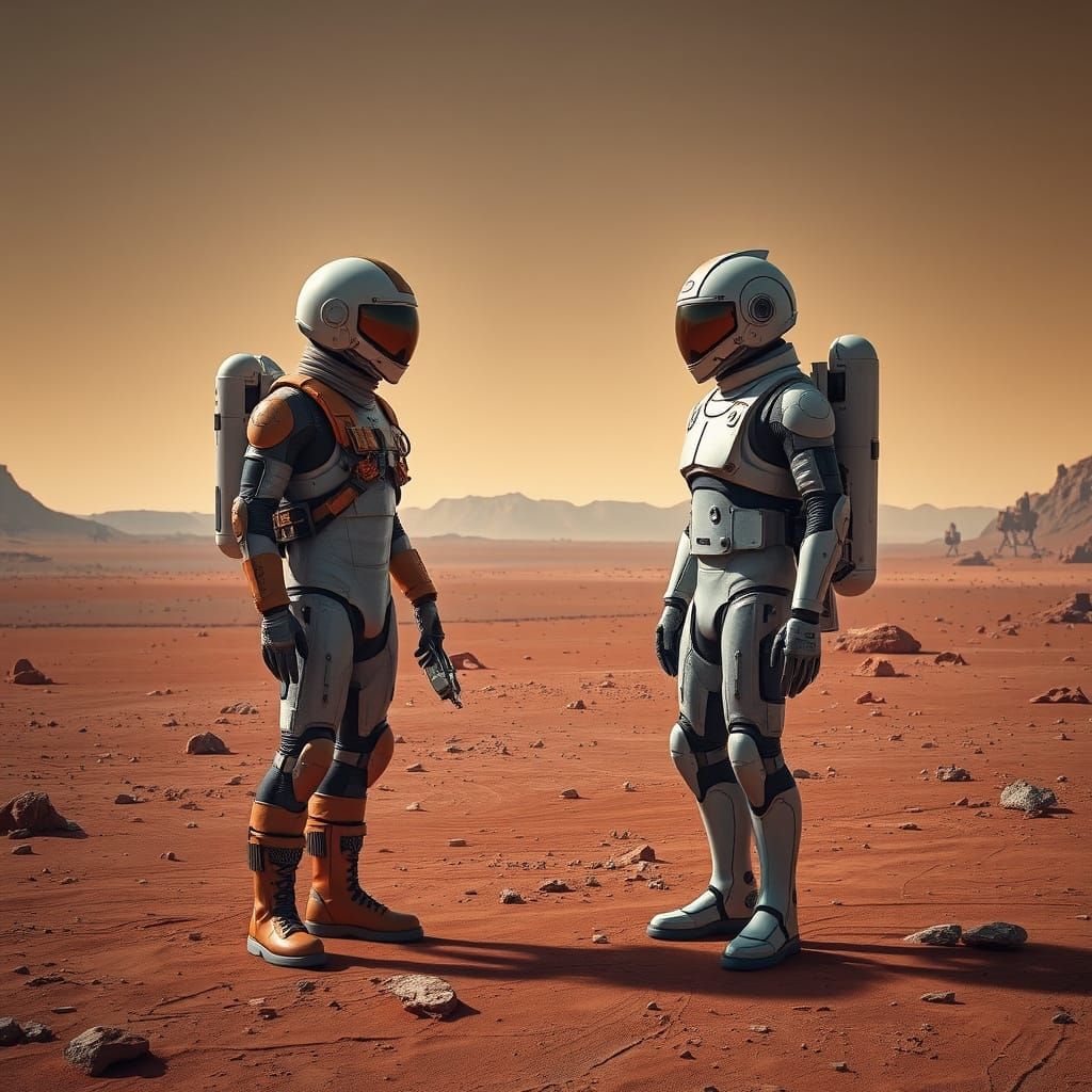Humans from earth and Humans from Mars meet the Martian on the Left and ...