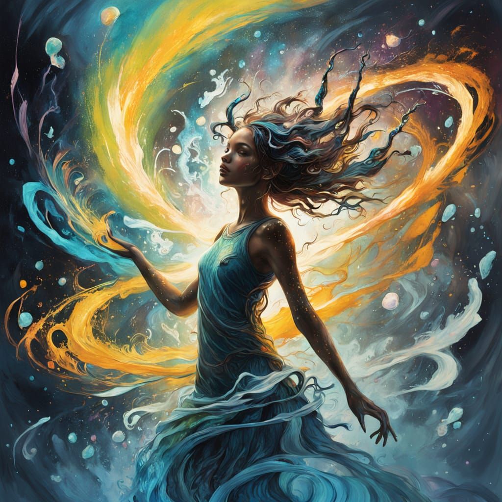 Mystical Water Nymph in Vibrant Graffiti Art - AI Art