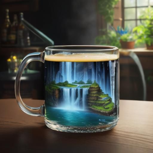 Art of Illusion, a tiny city landscape with a waterfall in a beer. - AI ...