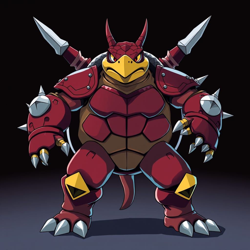 Heroic Boxer Tortoise Digimon in Maroon Armor - AI Art
