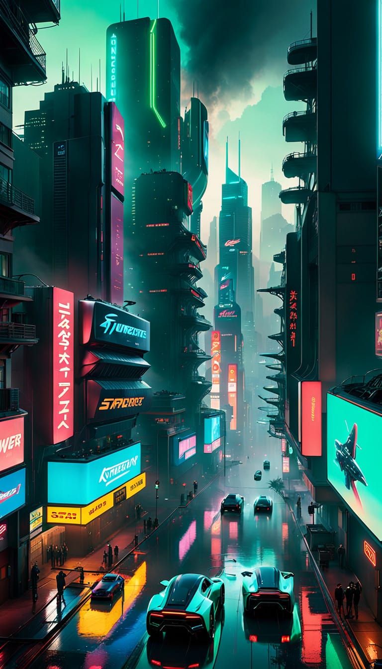 Neon Dreams in a Cyberpunk Metropolis - AI Art