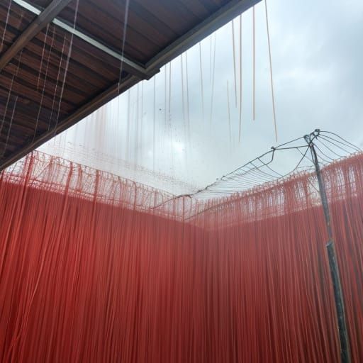 Spaghetti noodles and sauce are raining down from the sky